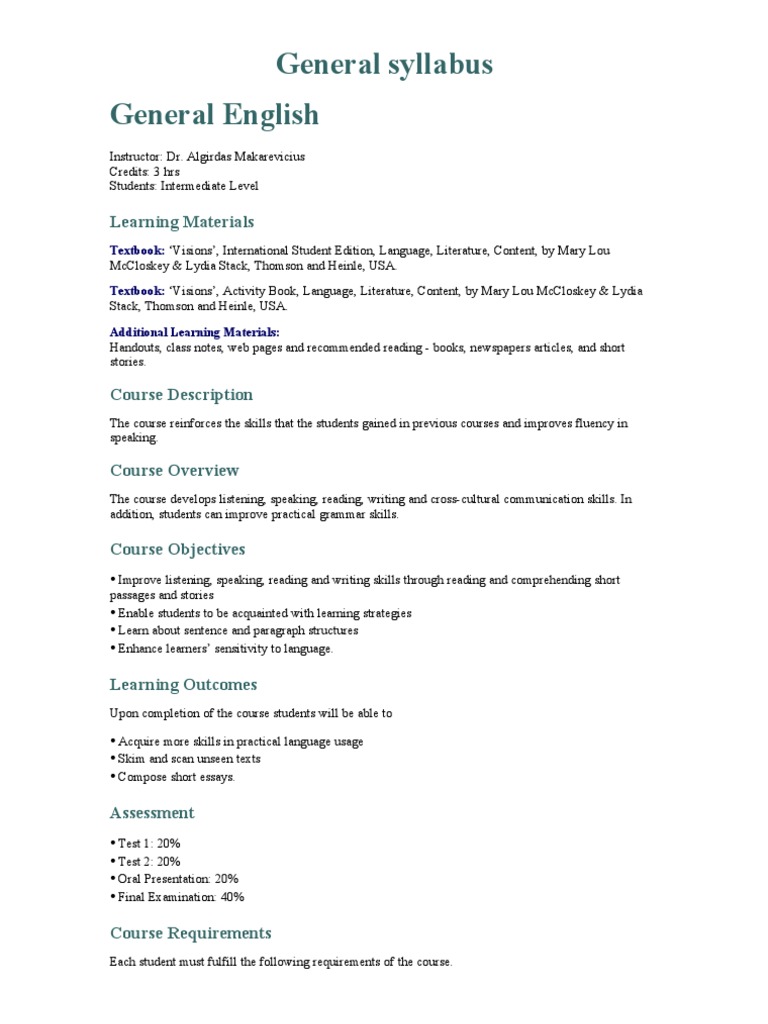 General English Syllabus | Download Free PDF | Test (Assessment ...