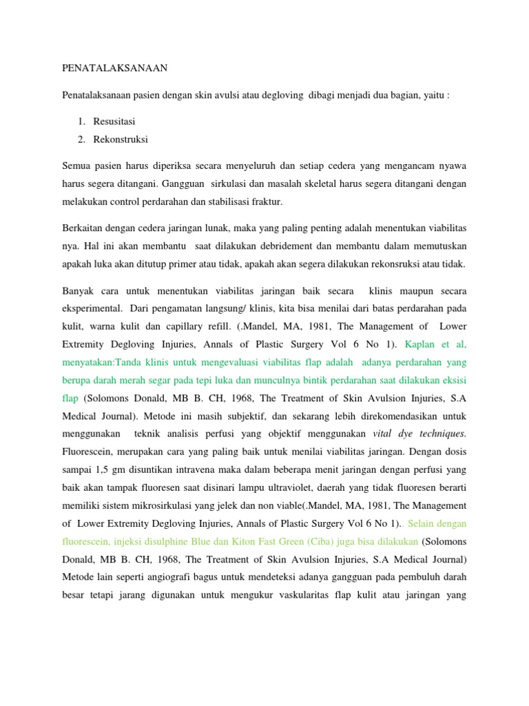 Penatalaksanaan Pasien Dengan Skin Avulsi Dibagi Menjadi Dua Bagian | PDF