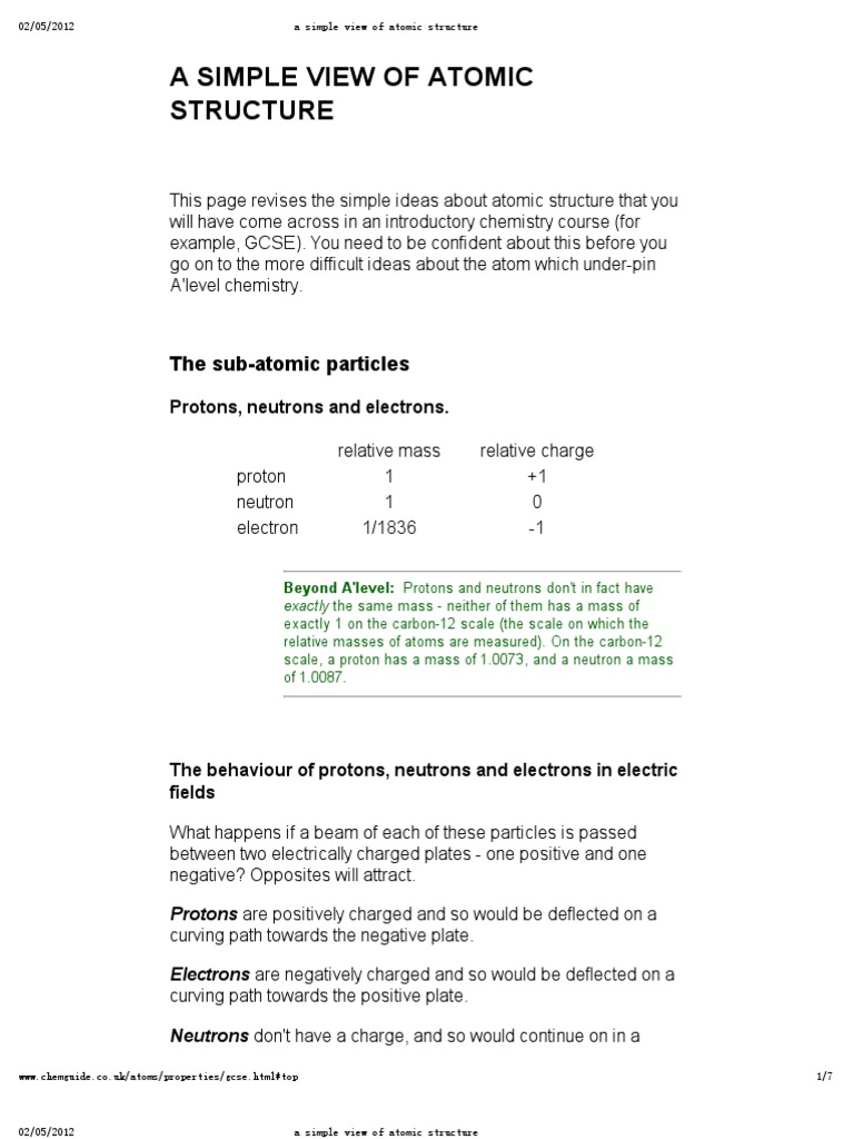 A Simple View of Atomic Structure | PDF | Atoms | Proton
