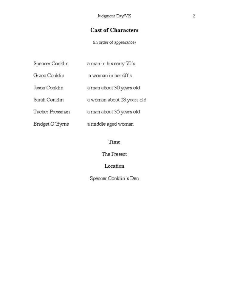 Cast of Characters: Judgment Day/VK 2 | PDF | Wellness | Medical