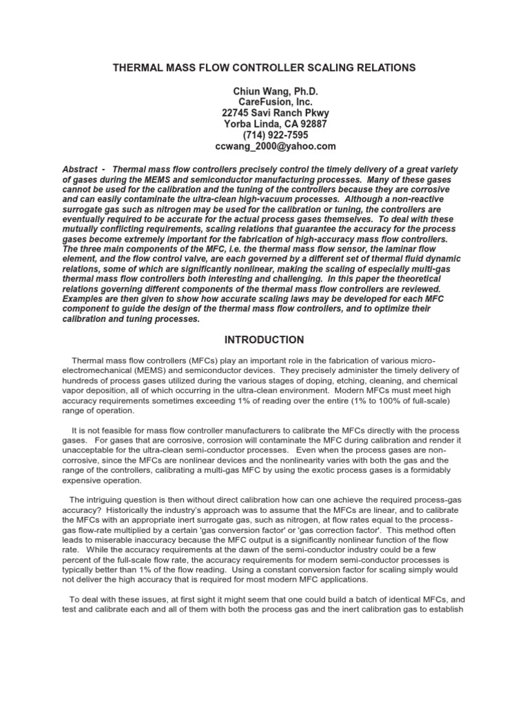 2012 Thermal Mass Flow Controller Scaling Relations | PDF | Gases ...