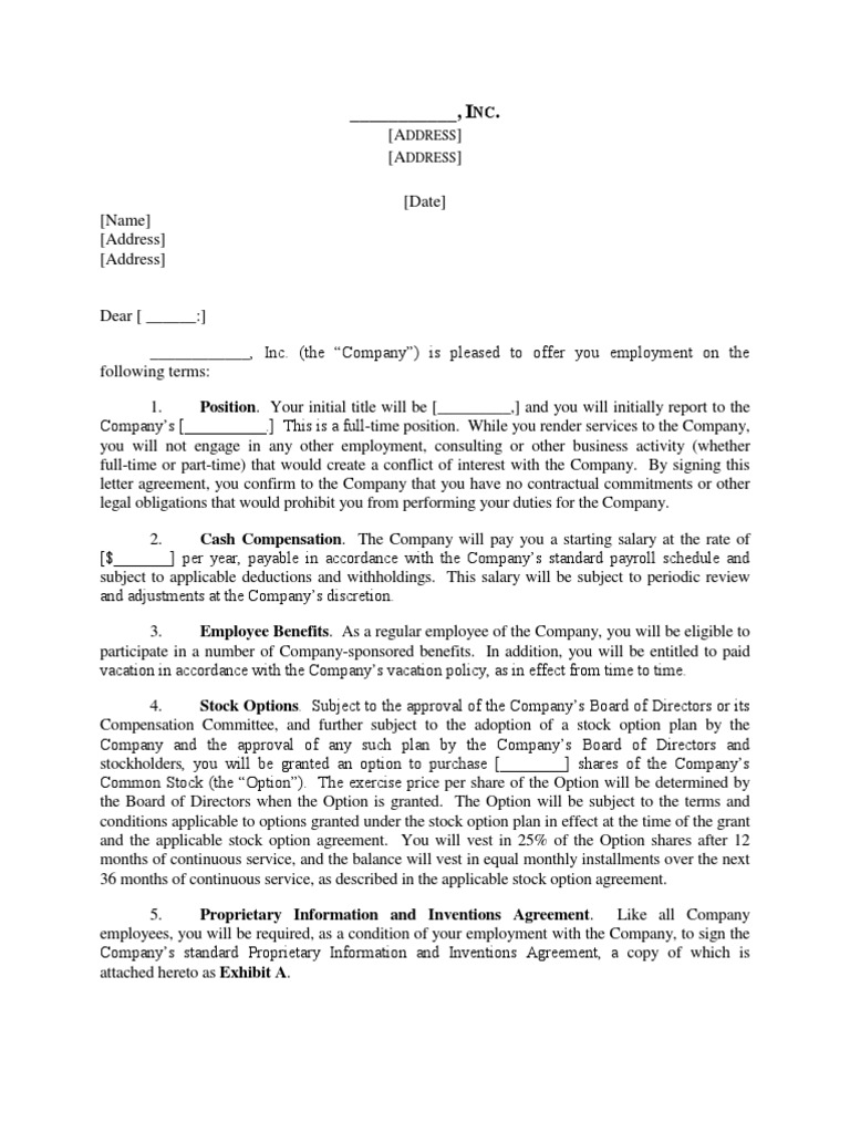 Form of Offer Letter-FP | PDF | Board Of Directors | Employment