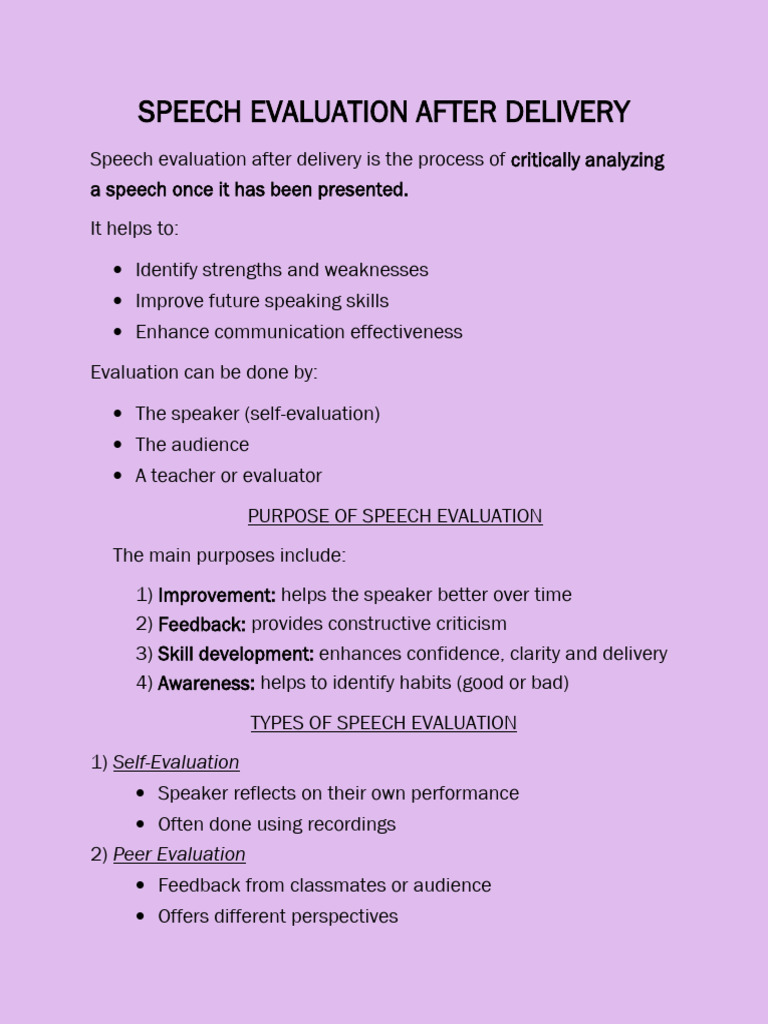 Speech Evaluation After Delivery (1) | PDF | Speech | Evaluation