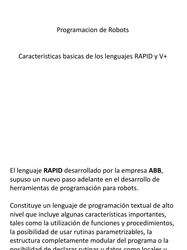 Caracteristicas Basicas de Los Lenguajes RAPID y V+ | PDF | Lenguaje de ...
