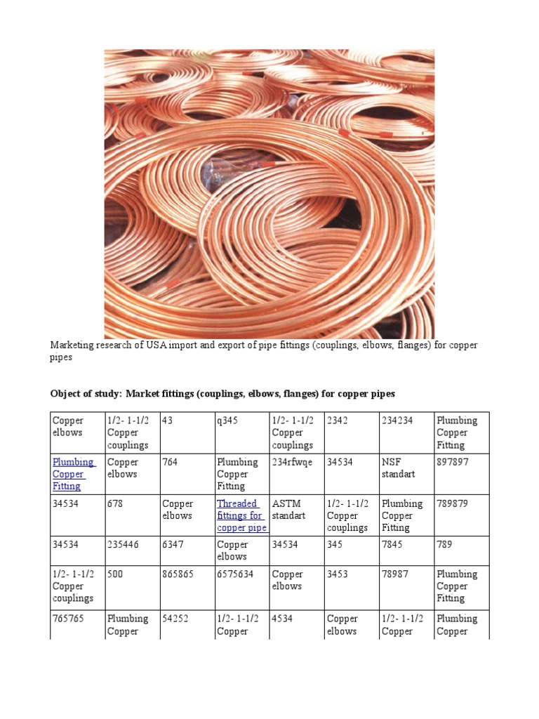 Plumbing Copper Fittings | PDF | Exports | Plumbing