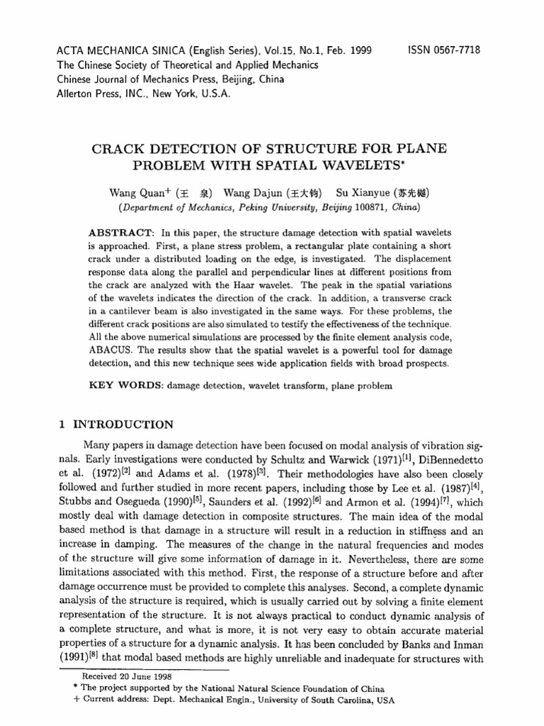 Crack Detection of Structure For Plane Problem With Spatial Wavelets | PDF | Wavelet ...