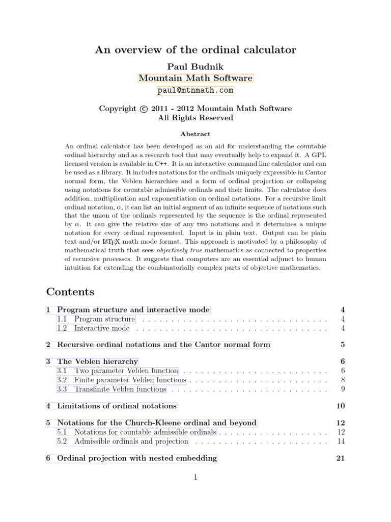 An Overview of The Ordinal Calculator | PDF | Sequence | Mathematical Logic