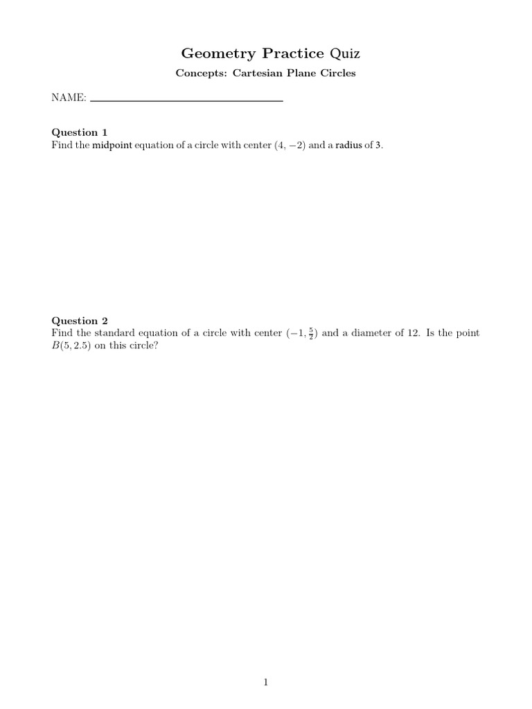 Geometry Practice Quiz 2 Circles 2026 | PDF | Circle | Line (Geometry)