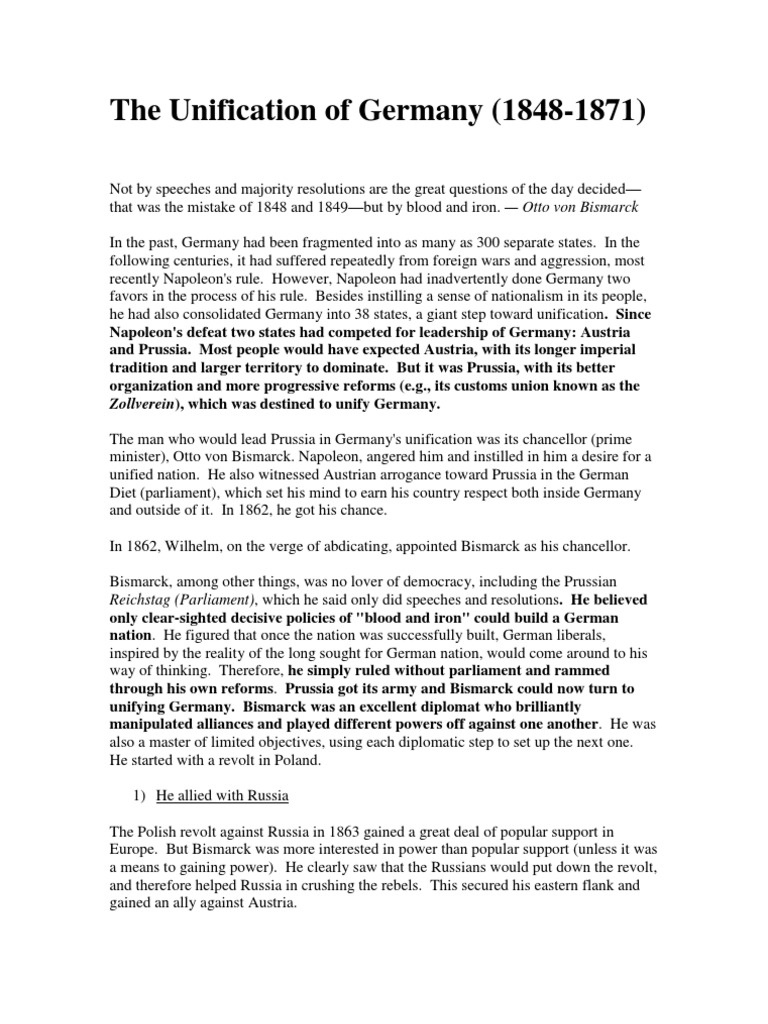 The Unification of Germany | PDF | German Empire | Kingdom Of Prussia