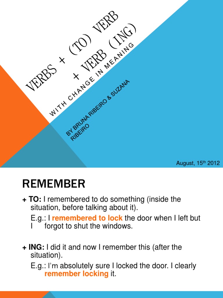 Verbs + (To) Verb or Verb (Ing) | PDF | Language Mechanics | Linguistic ...