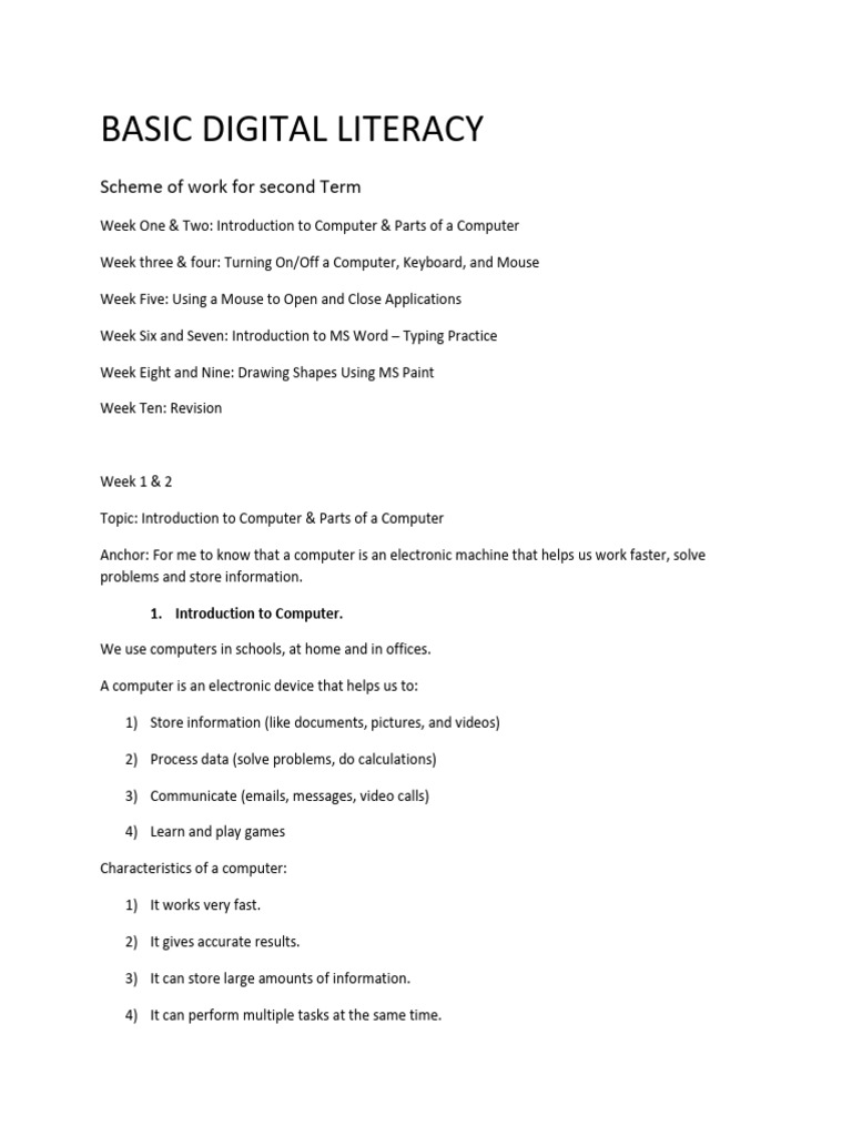 Basic Digital Literacy New (I.C.T) | PDF | Computer Keyboard | Button ...