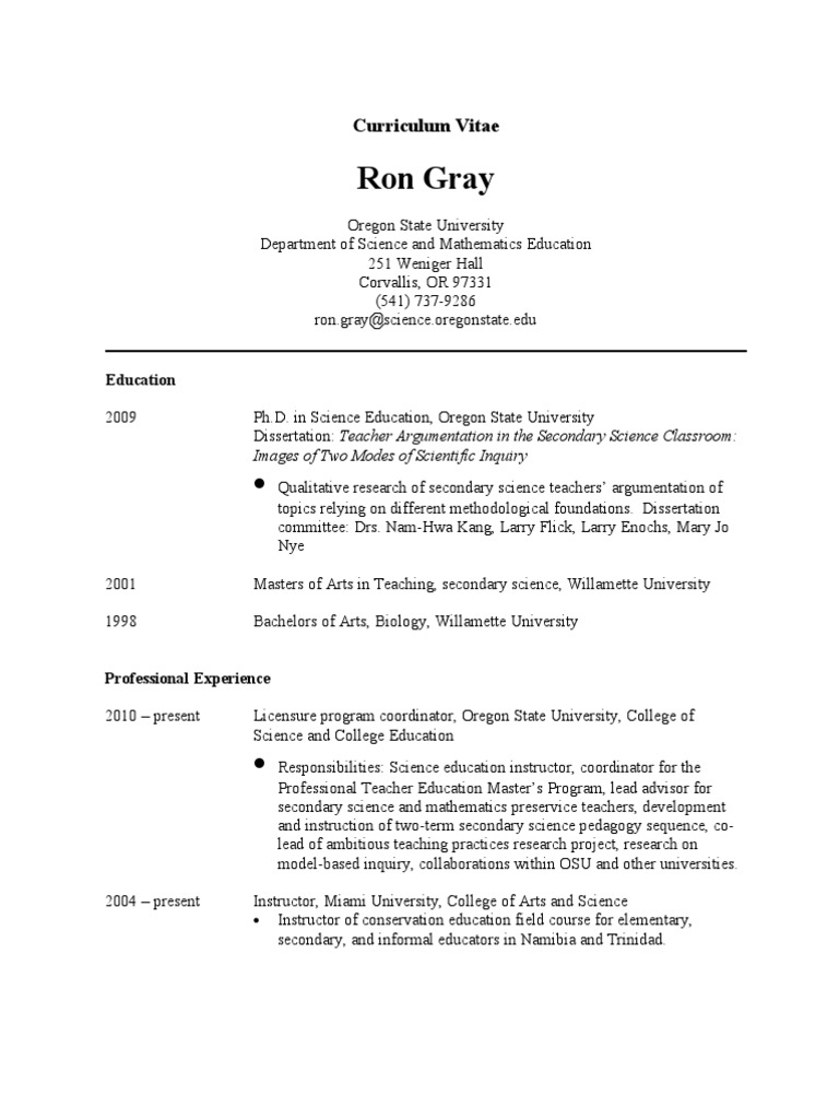 Ron Gray CV August 2012 | PDF | Science Education | Science