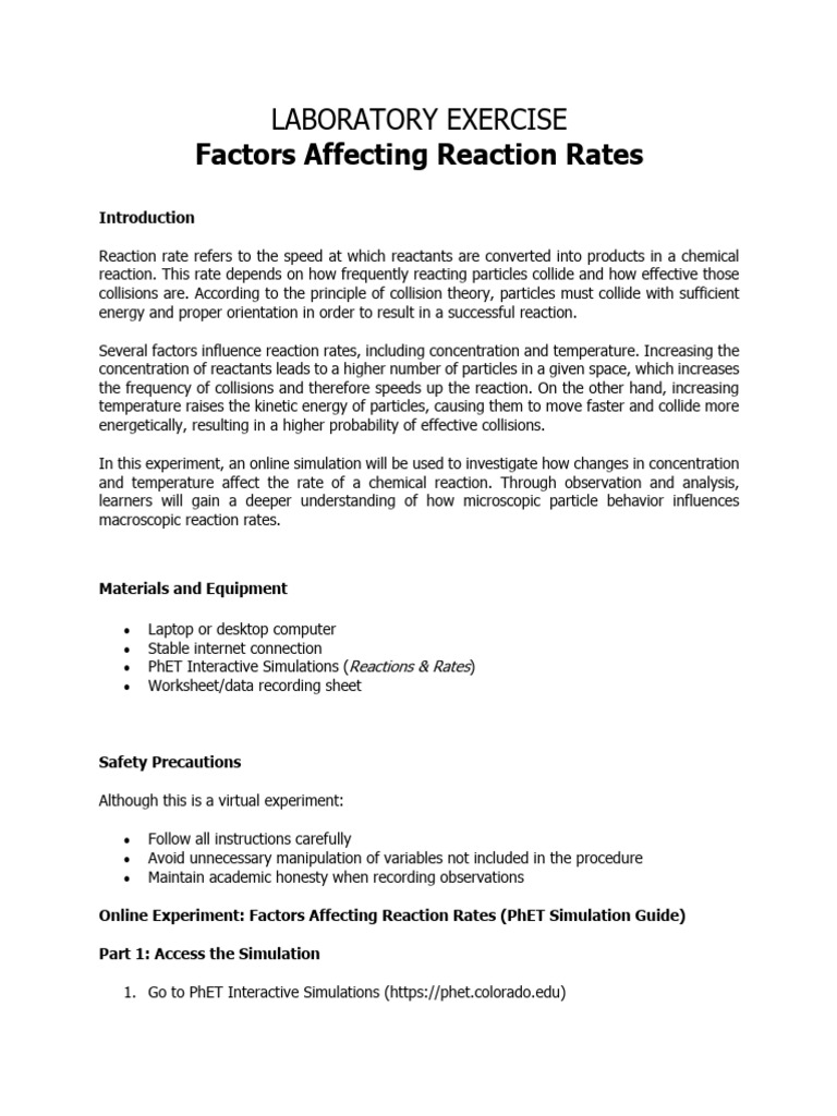 Worksheet 4 - Factors Affecting Reaction Rates | PDF | Reaction Rate ...