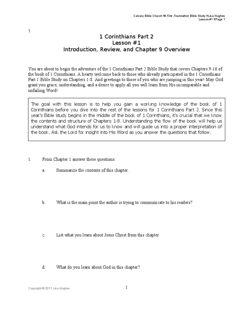 1 Corinthians Part 2 Lesson #1 Introduction, Review, and Chapter 9 ...