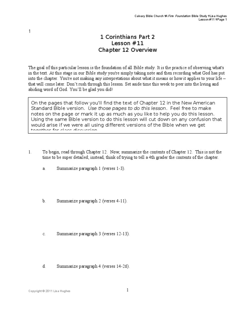 1 Corinthians Part 2 Lesson #11 Chapter 12 Overview | PDF | Spiritual ...