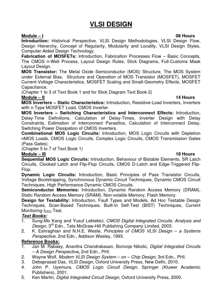 VLSI Design Syllabus | PDF | Mosfet | Cmos