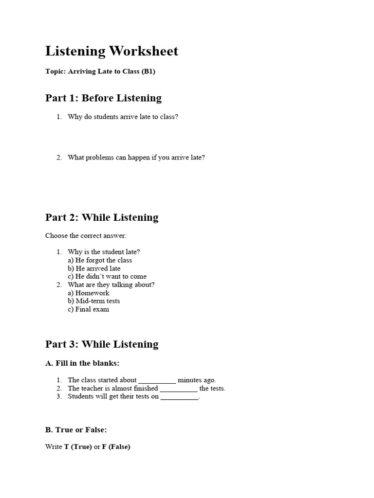 Listening Worksheet | PDF | Linguistics | Human Communication
