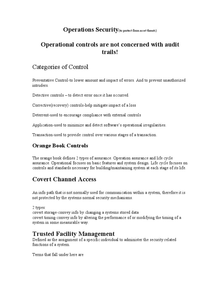 Operations Security Operational Controls Are Not Concerned With Audit ...