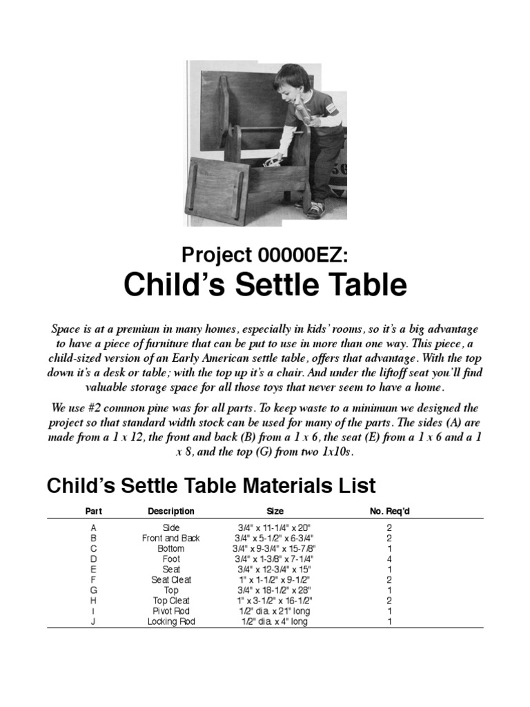Child's Settle Table: Project 00000EZ | PDF | Teaching Methods & Materials