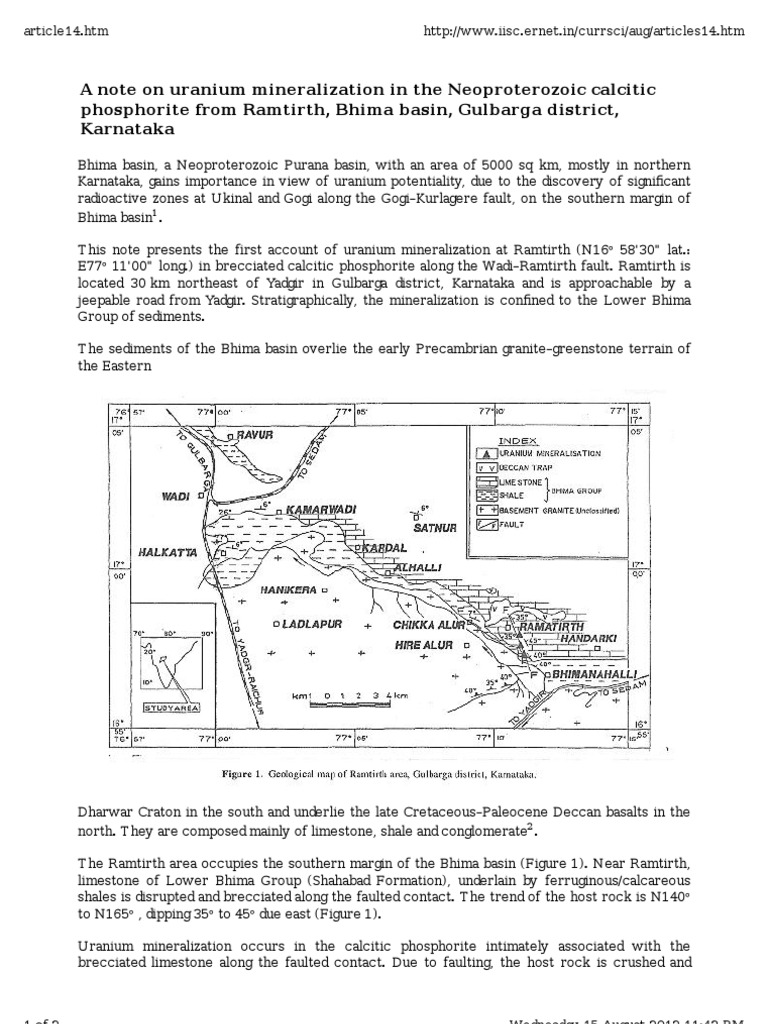 Gogi High-Grade Uranium Bhima Basin Karnataka India | PDF | Rock ...