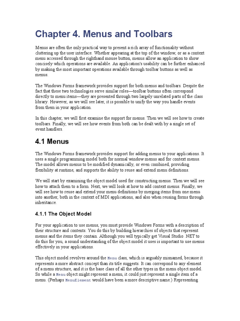 Chapter 4 Menus and Toolbars | PDF | Keyboard Shortcut | Menu (Computing)