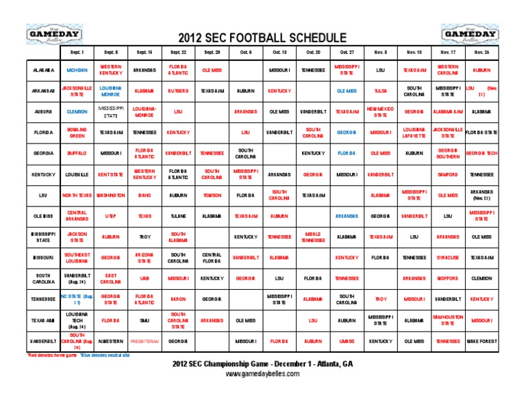 2012 SEC Football Schedule Overview | PDF | Sports & Recreation