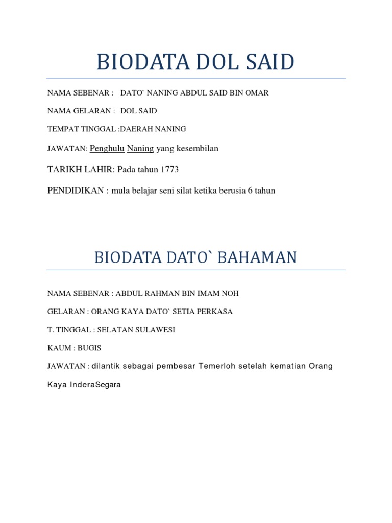 Biodata Dol Said | PDF