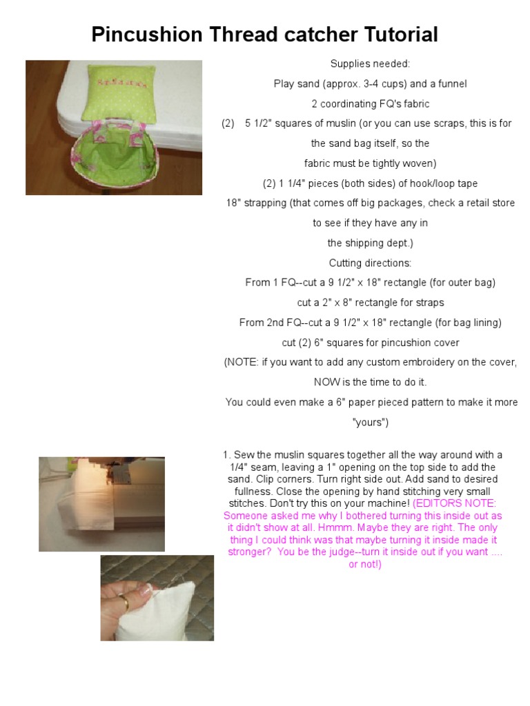 PQ Pincushion Threadcatcher Tute | PDF | Seam (Sewing) | Sewing
