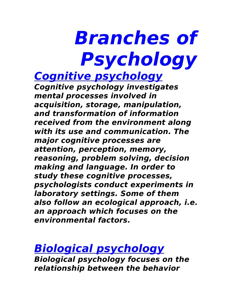 Branches of Psychology | PDF | Health Psychology | Psychology