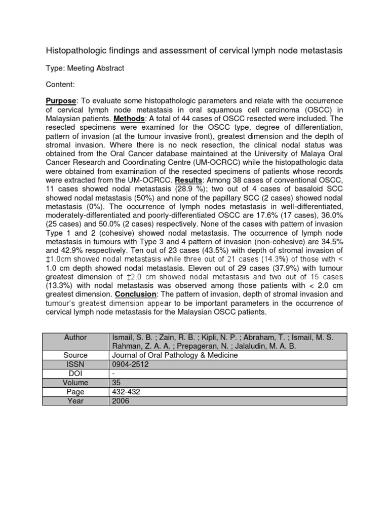 Histopathologic Findings And Assessment Of Cervical Lymph Node 7581