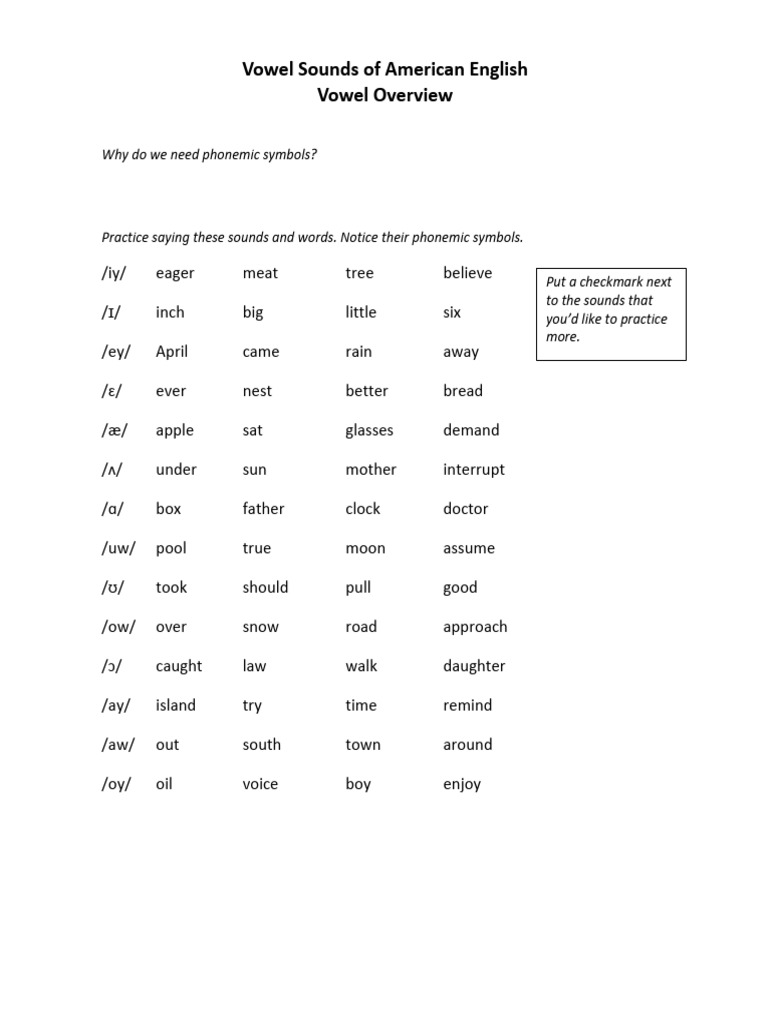 Vowel Sounds Practice Handout Revised | PDF