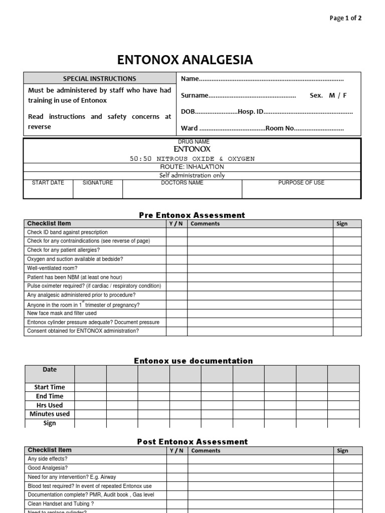 Entonox Prescription Chart Template | PDF | Medical Specialties ...