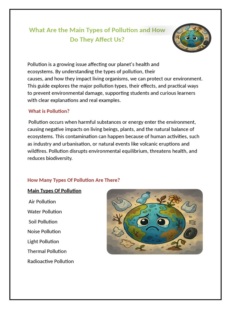 What Are the Main Types of Pollution and How Do They Affect Us | PDF ...