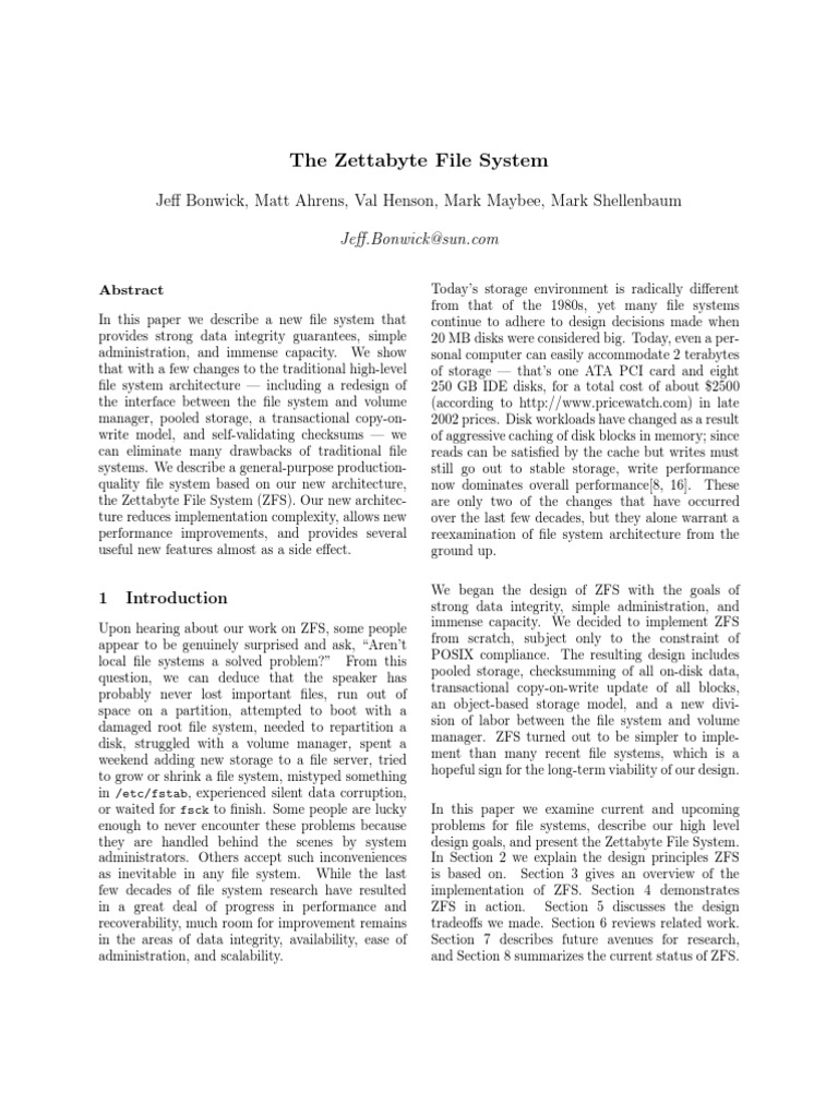 The Zettabyte File System: Jeff Bonwick, Matt Ahrens, Val Henson, Mark ...