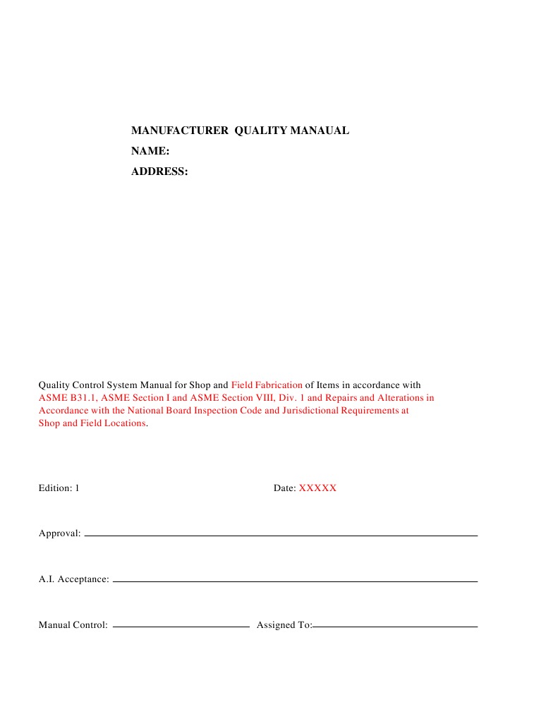 Quality Control Manual for ASME Compliance | PDF | Welding | Construction