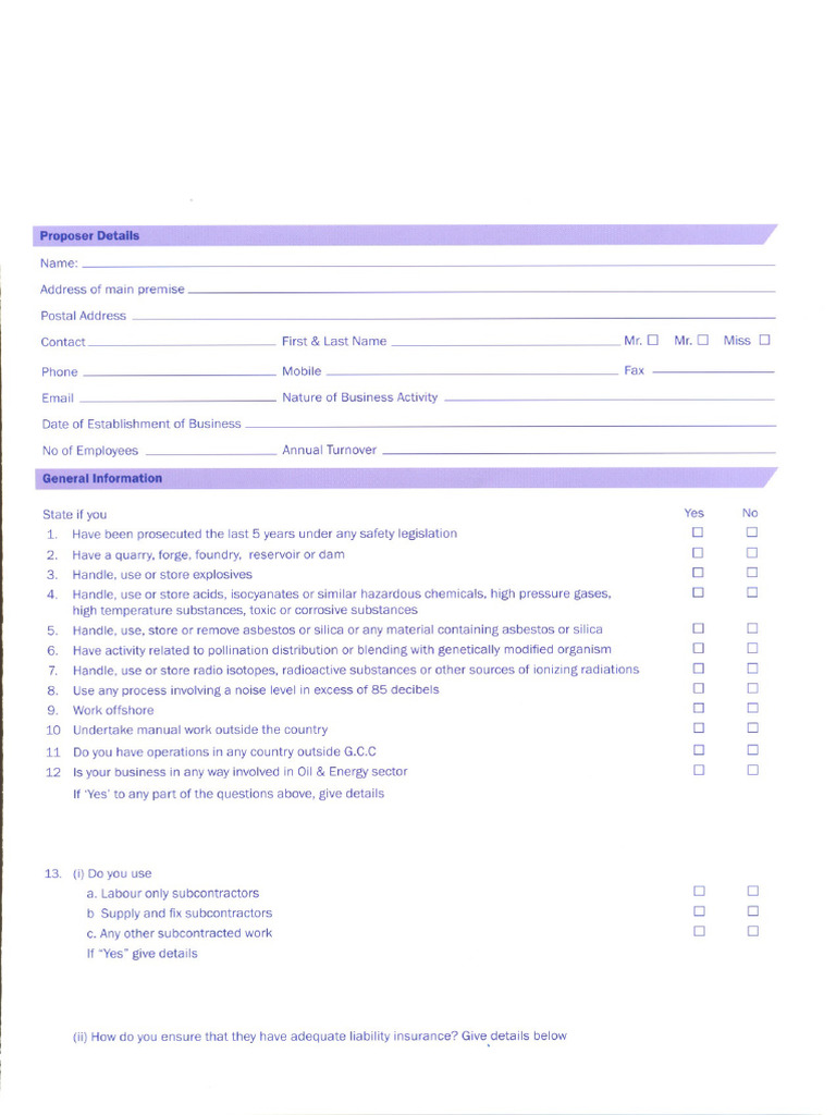 CGL Proposal Form | PDF | Employment | Legal Liability