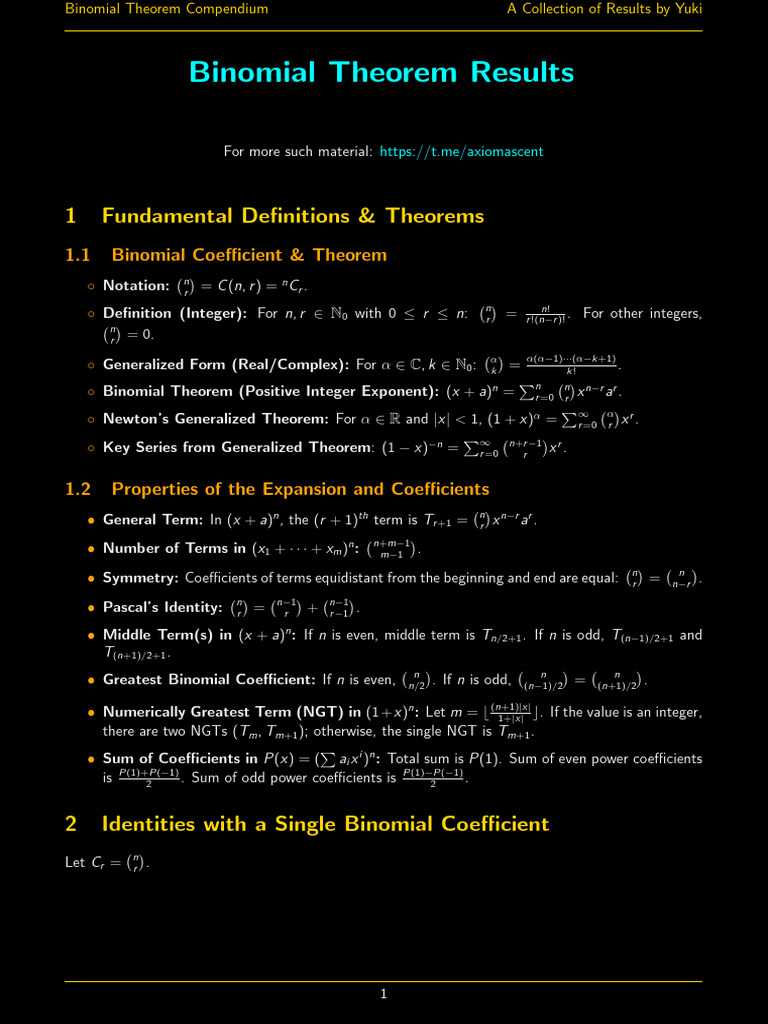 Binomial Theorem Results | PDF | Numbers | Mathematical Concepts