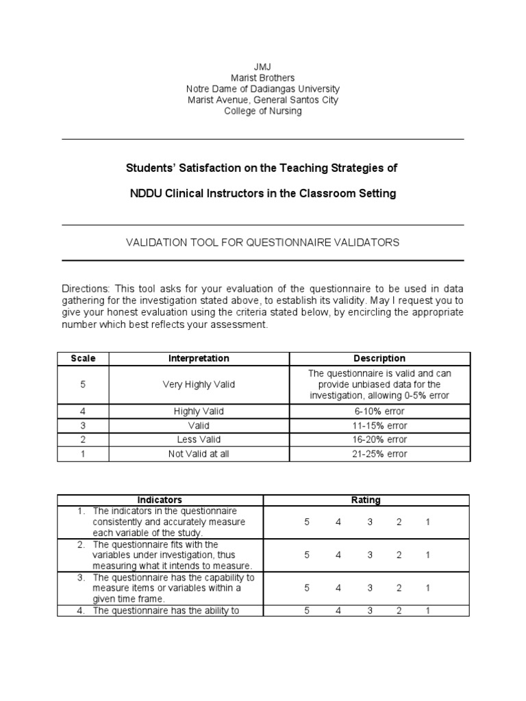 Nursing Research-For Validator Evaluation | PDF | Questionnaire | Educational Assessment