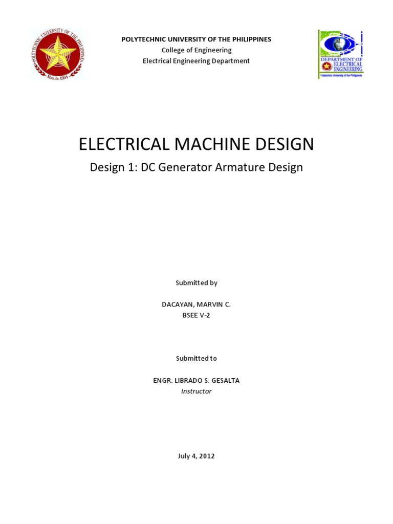 Electrical Machine Design: Design 1: DC Generator Armature Design | PDF ...