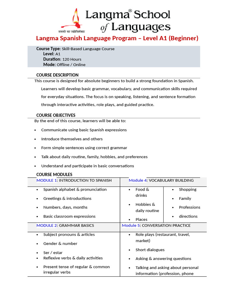 Level A1 | PDF | Spanish Language | Verb