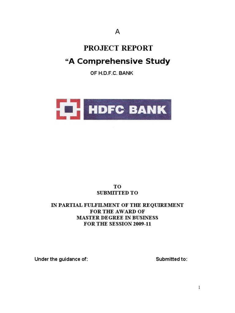 Project Report " A Comprehensive Study: of H.D.F.C. Bank | PDF | Debit ...
