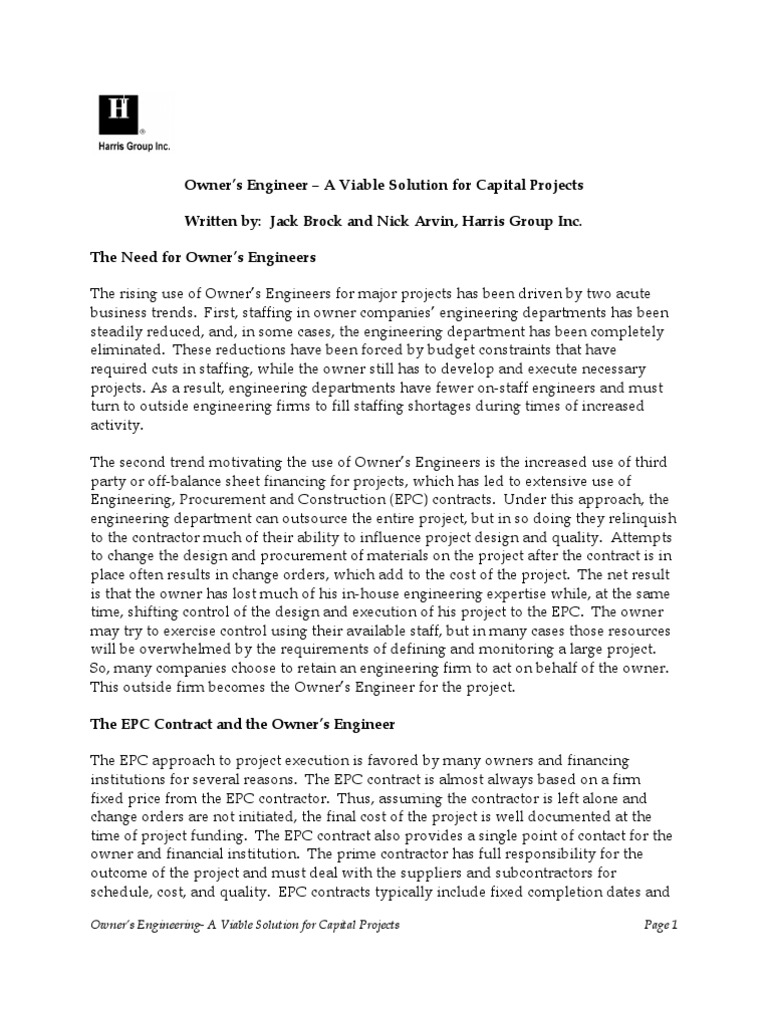Owner's Engineer: Key to Project Success | PDF | General Contractor ...