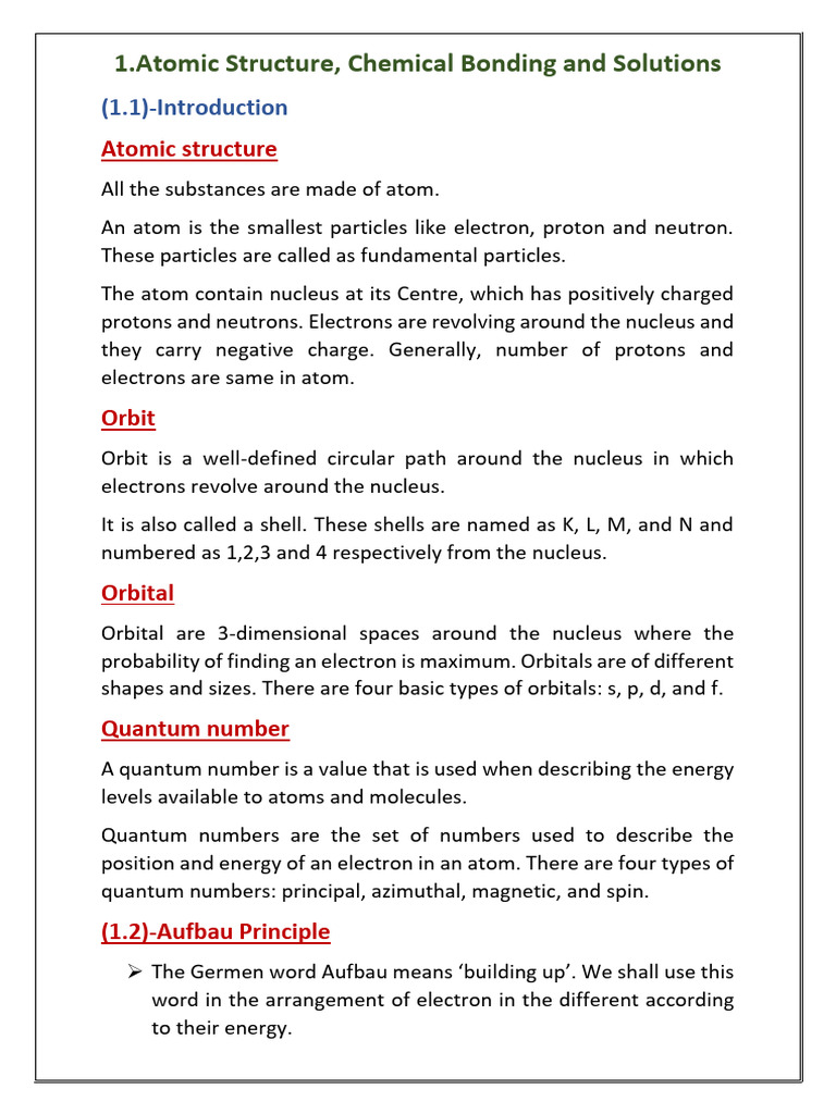 1.Atomic Structure,Chemical Bonding and Solutions(English) | PDF ...