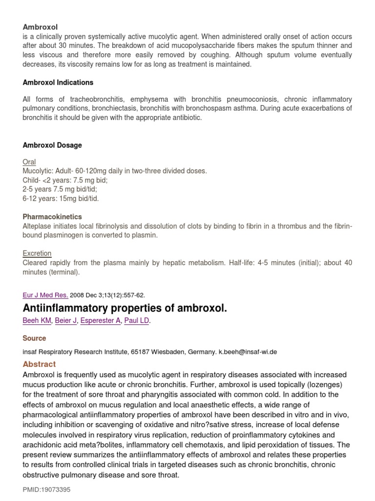 Ambroxol: Uses, Dosage, and Effects | PDF | Bronchitis | Inflammation
