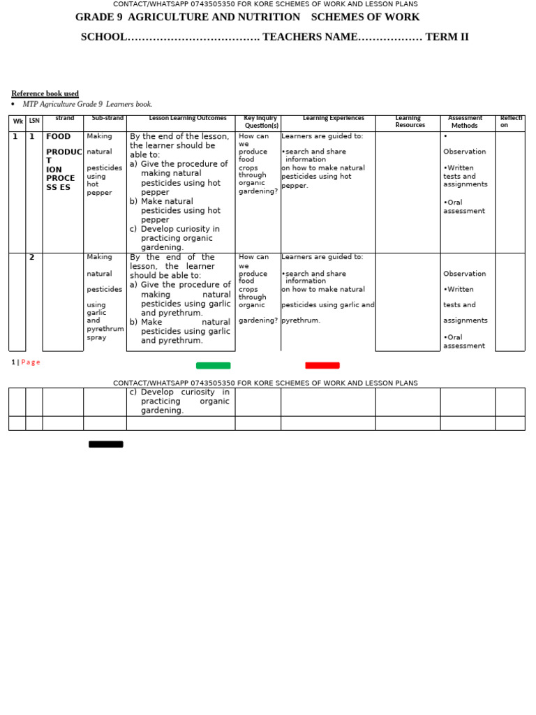Grade 9 Term 2 Agriculture Schemes | PDF | Educational Assessment ...