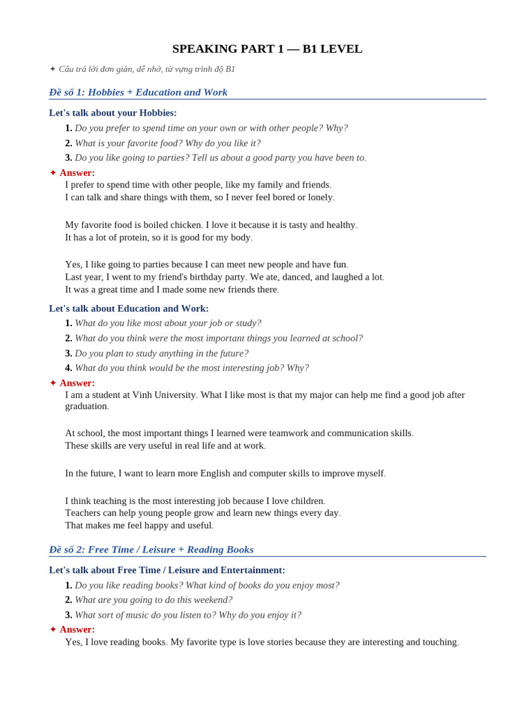 B1 Speaking Part1 Simple | PDF | Cost Of Living