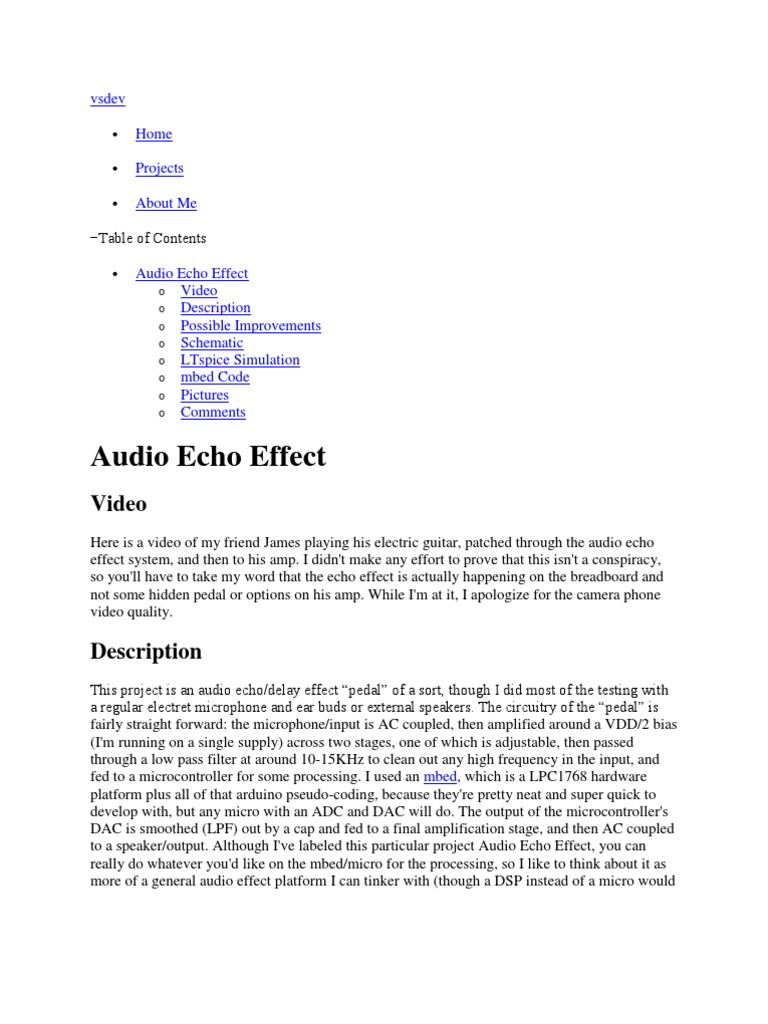 Audio Echo Effect: Video | PDF | Amplifier | Analog To Digital Converter