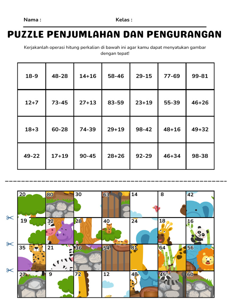 Puzzle Perkalian Lembar Kerja Teka Teki Matematika Numerasi Aktivitas ...