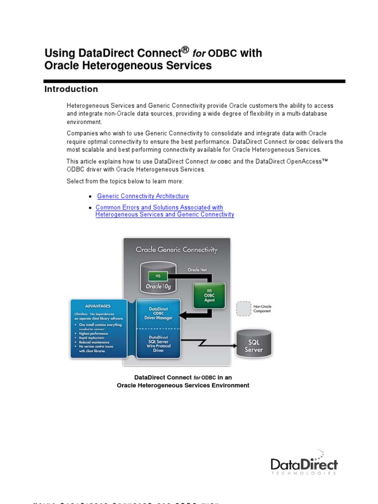 Using Datadirect Connect With Oracle Heterogeneous Services For Odbc Pdf Oracle Database