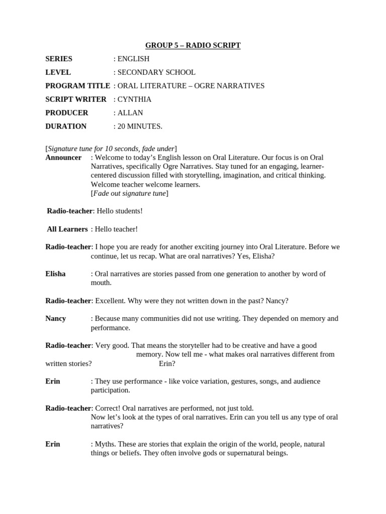 Group 5 - Radio Script | PDF | Narrative | Storytelling